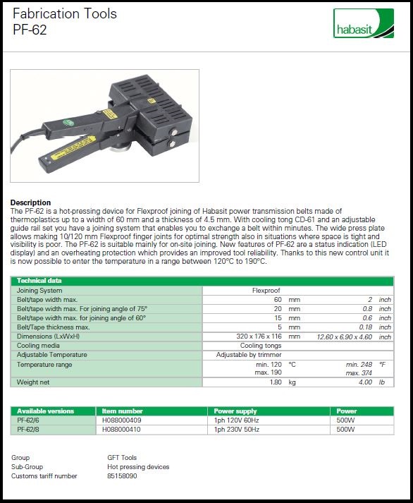 PF-62 - Habasit Flexproof Hot Press 60mm | Update Ltd