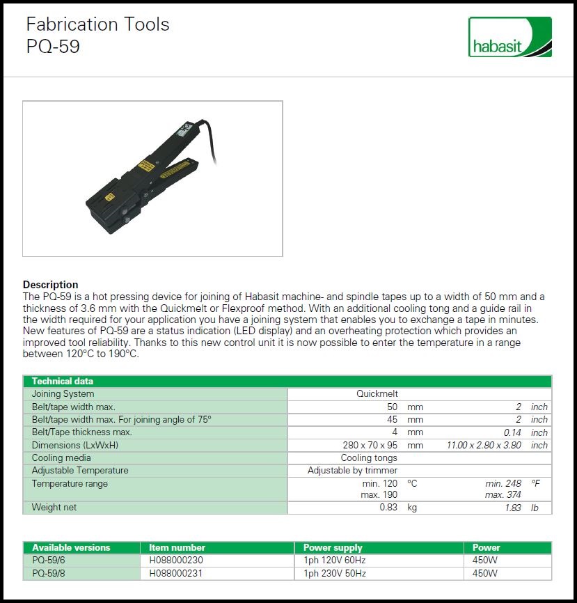 PQ-59 - Habasit Flexproof & Quickmelt Hot Pressing Device w/case 50mm ...